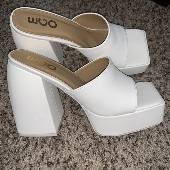 EGO | Shoes | Square Peep Toe Platform Block Heel Mule In White | Poshmark